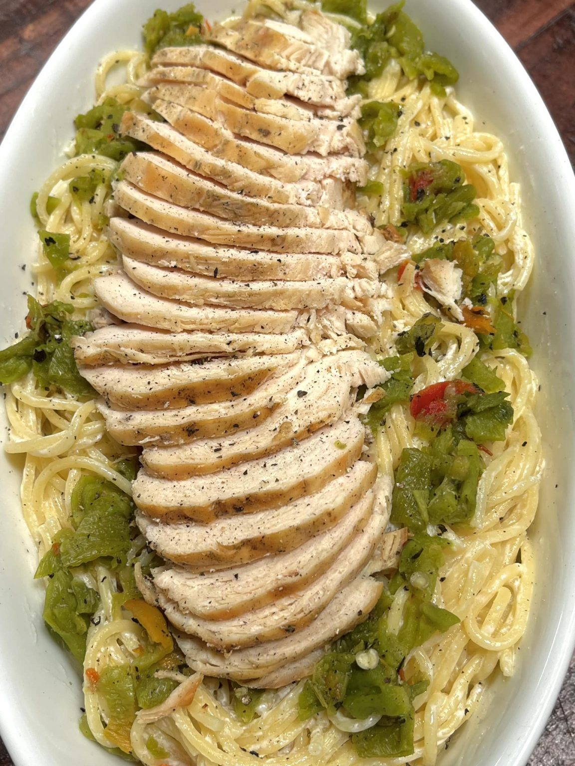 Grilled Chicken With Green Chile Cream Cheese Spaghetti