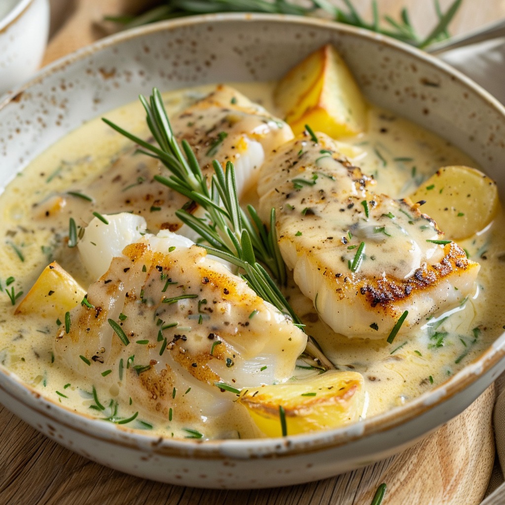 Cod & Potatoes in Rosemary Cream Sauce - Easy DIY Recipes