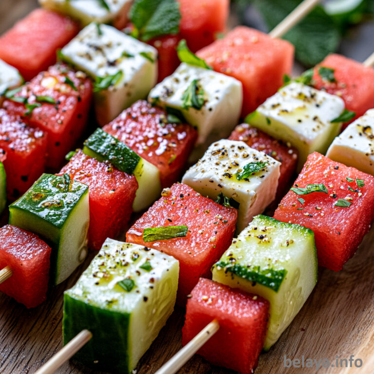 Watermelon-Cucumber-Feta Skewers with Tajín-Lime Splash - Easy DIY Recipes