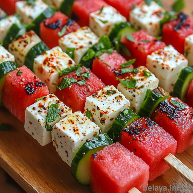 Watermelon-Cucumber-Feta Skewers with Tajín-Lime Splash - Easy DIY Recipes
